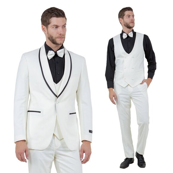 Tazio | Suits & Blazers | Mens 3pc Tuxedosuit Ivory W Double Breasted ...